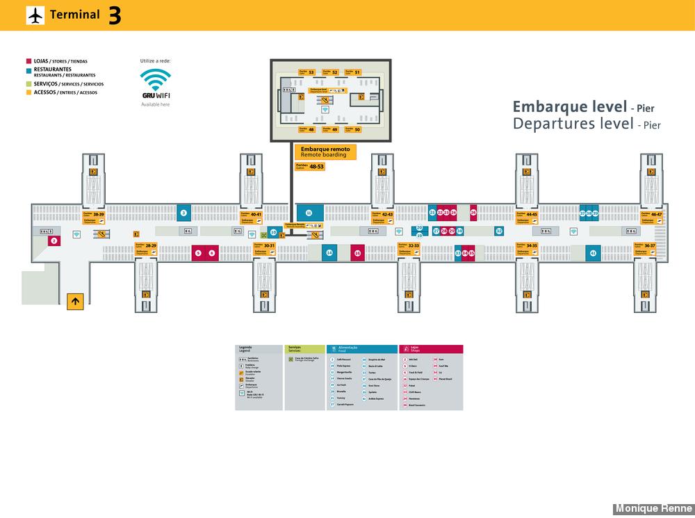 International airport São Paulo-Guarulhos - Terminal 3 map - Map of ...