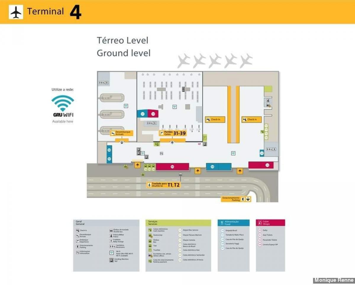 International airport São Paulo-Guarulhos - Terminal 4 map - Map of ...