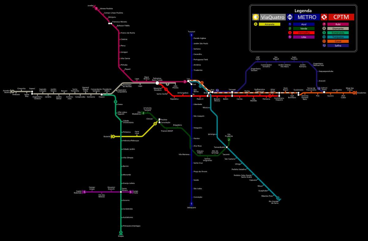 São Paulo CPTM metro map - Map of São Paulo CPTM metro (Brazil)
