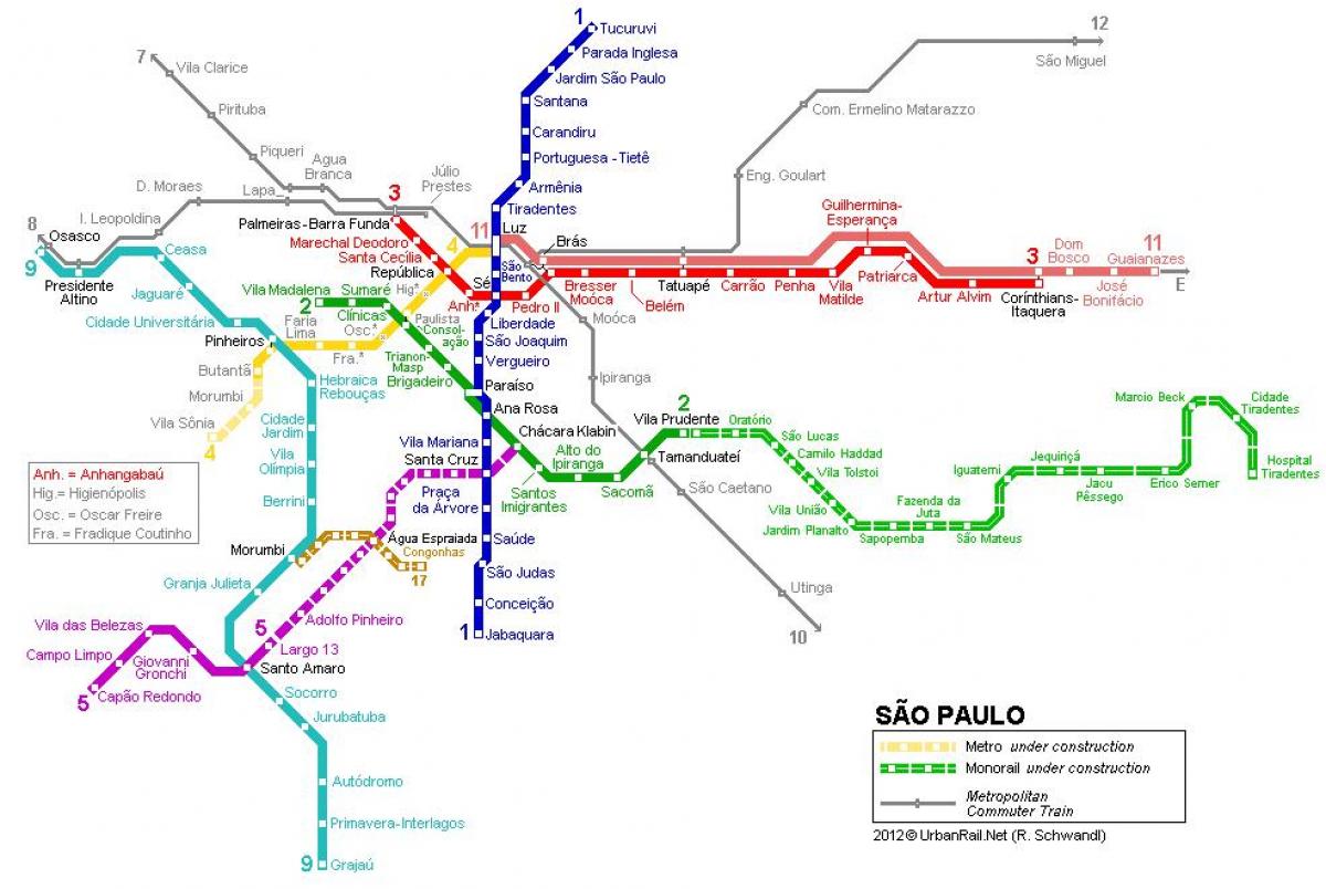 São Paulo monorail map - Map of São Paulo monorail (Brazil)